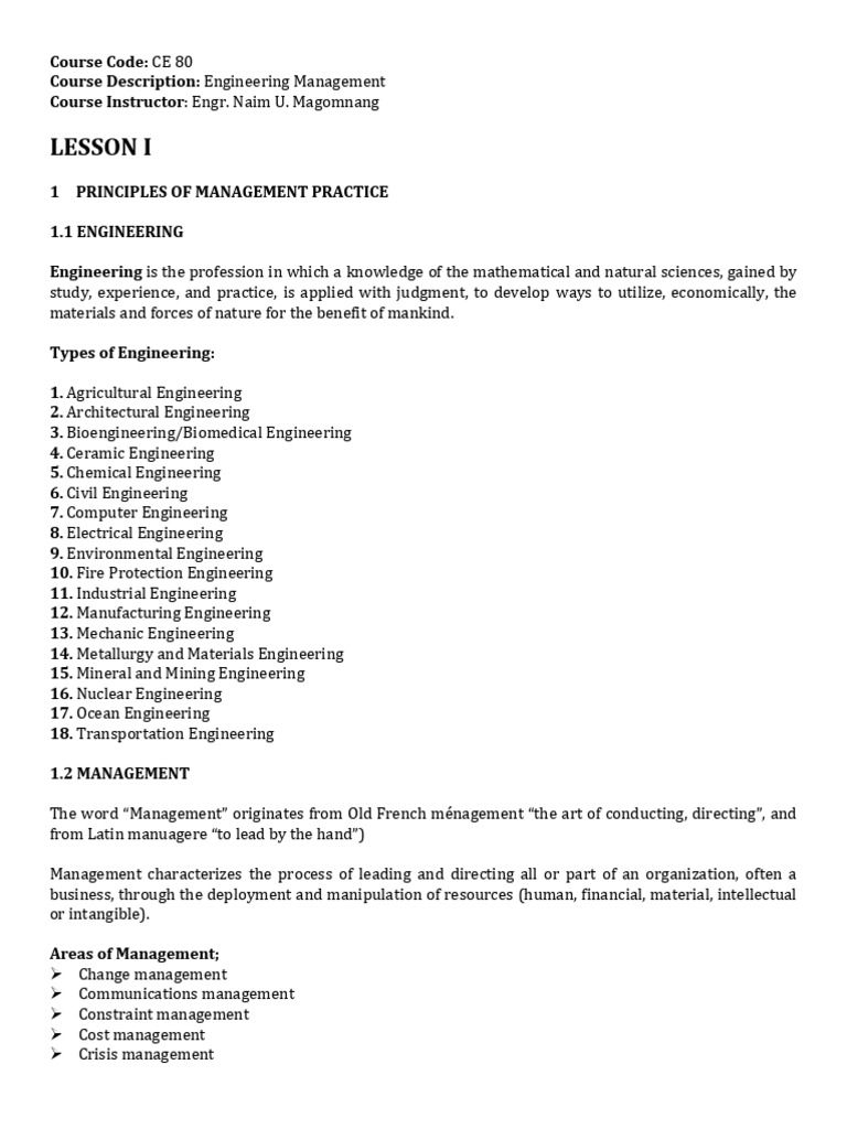 Principles of Engineering Management | PDF