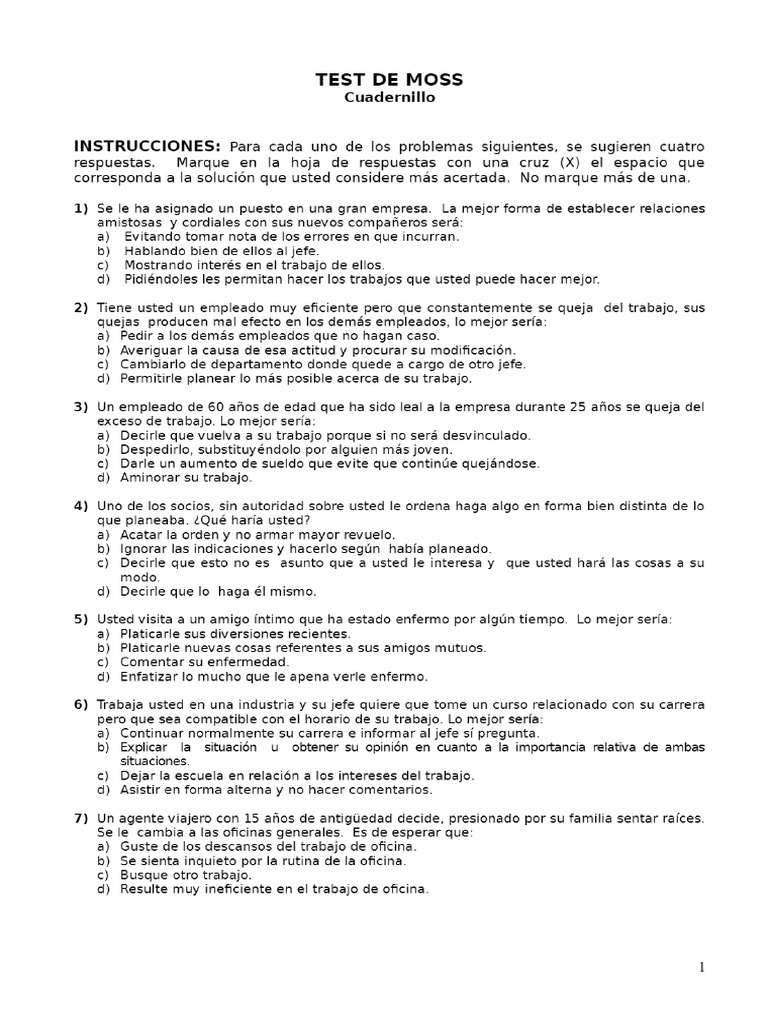 Test de Moss Completo | PDF