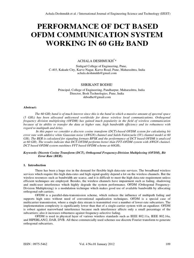 Performance Of Dct Based Ofdm Communication System Pdf Orthogonal