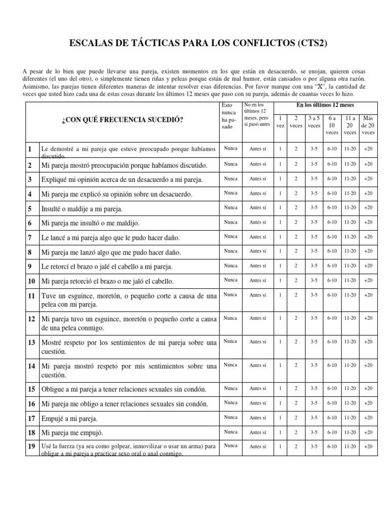 ESCALAS DE TÁCTICAS PARA LOS CONFLICTOS (CTS2) Okokok | PDF