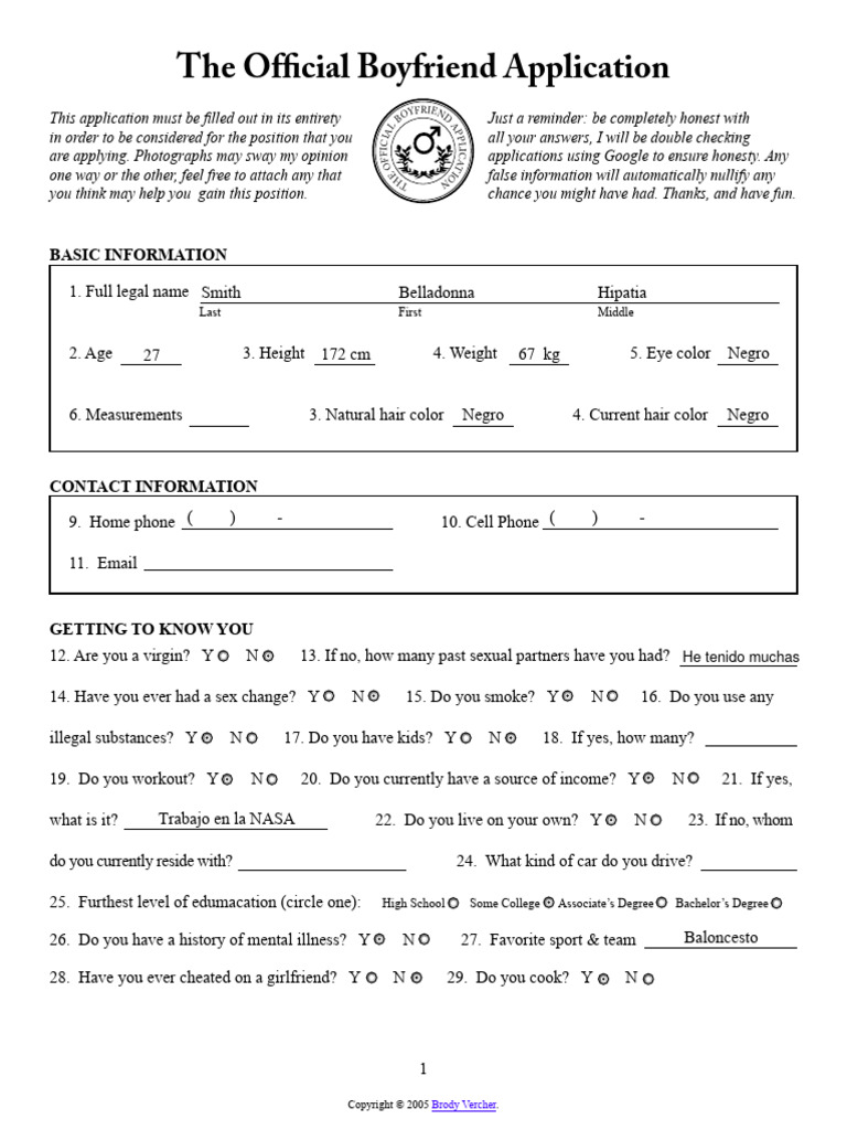Official Boyfriend Application | PDF