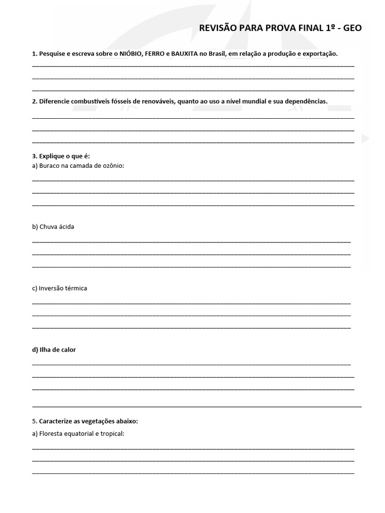 Revisão para Prova Final Geo - 1º Ano - 2023 | PDF | Ciências e Matemática