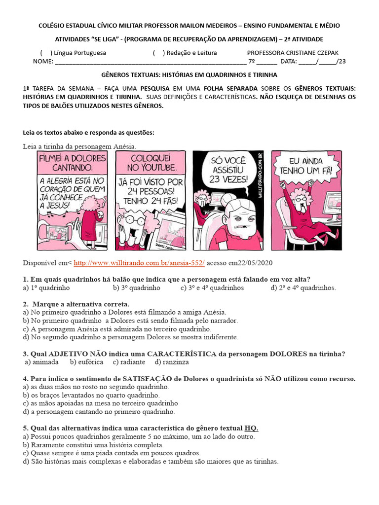 2 Ativ. 7º Ano - HQ e Tirinha C Gab | PDF