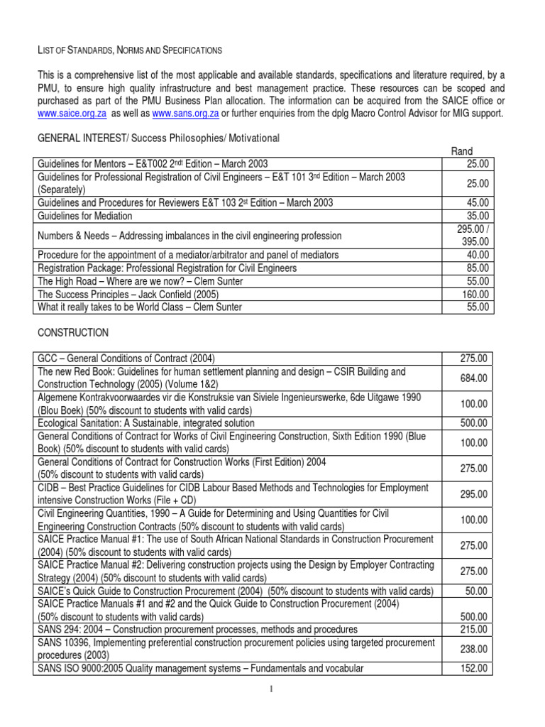 List of Standards, Norms and Specifications | PDF