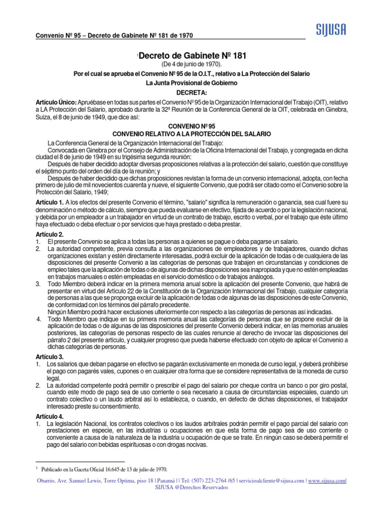 Convenio OIT 95: Protección del Salario | PDF