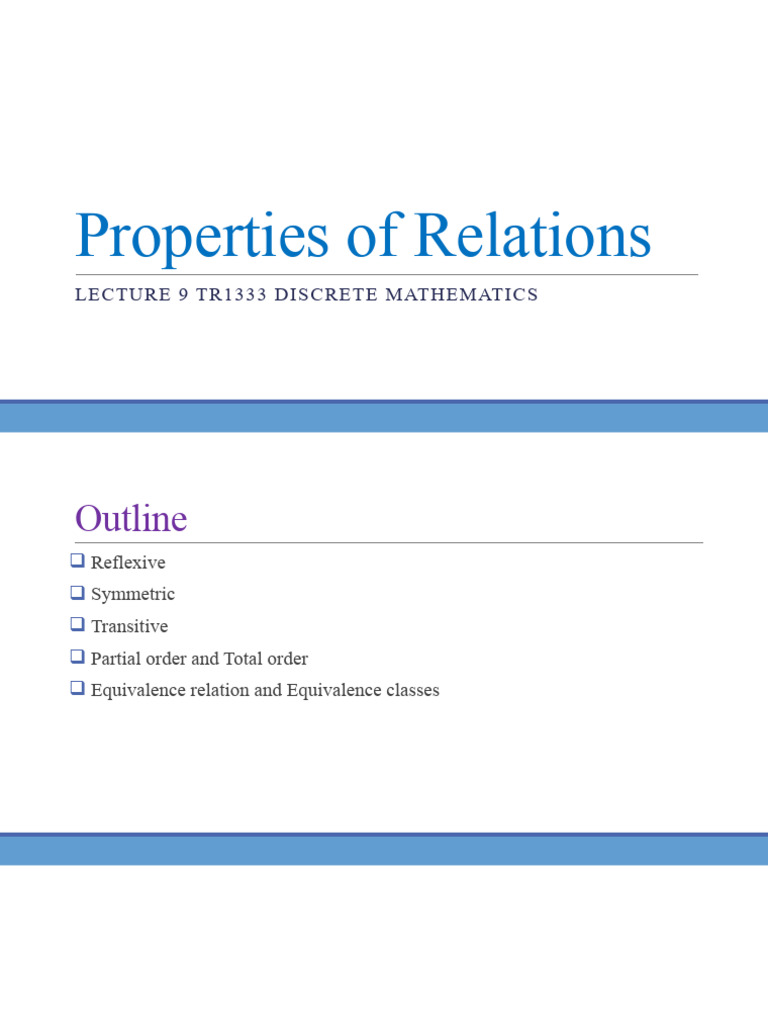 Properties of Relations in Mathematics | PDF | Algebra | Mathematical ...