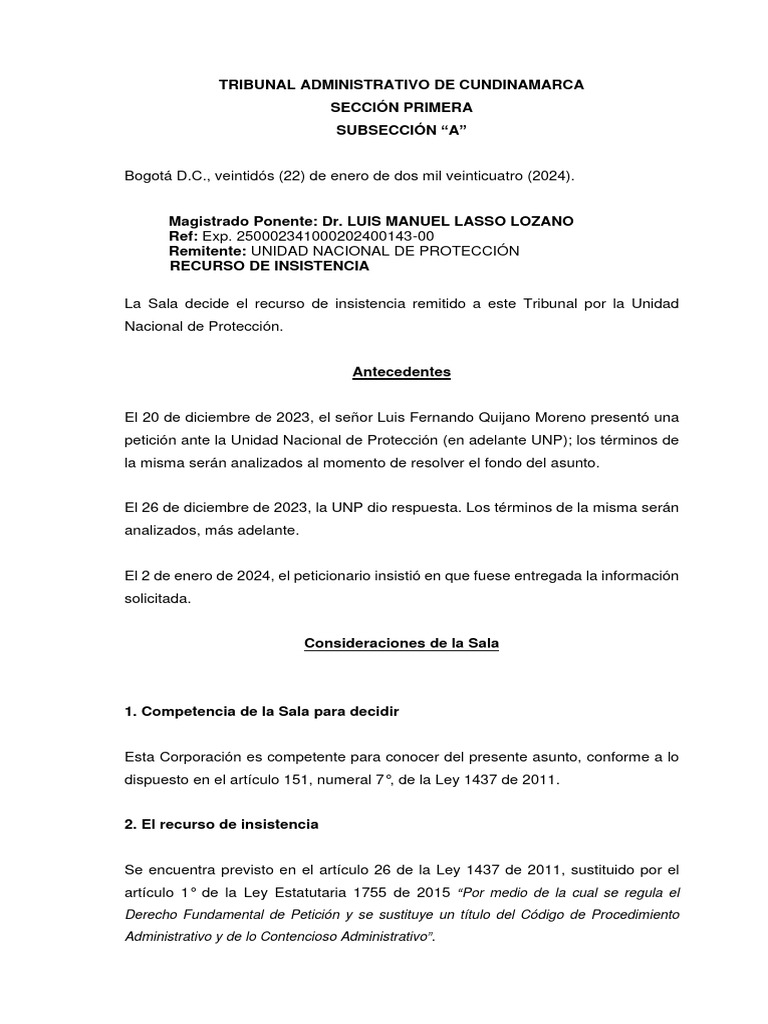 Tribunal Administrativo de Cundinamarca Sección Primera Subsección Tribunal Administrativo de Cundinamarca Sección Primera Subsección