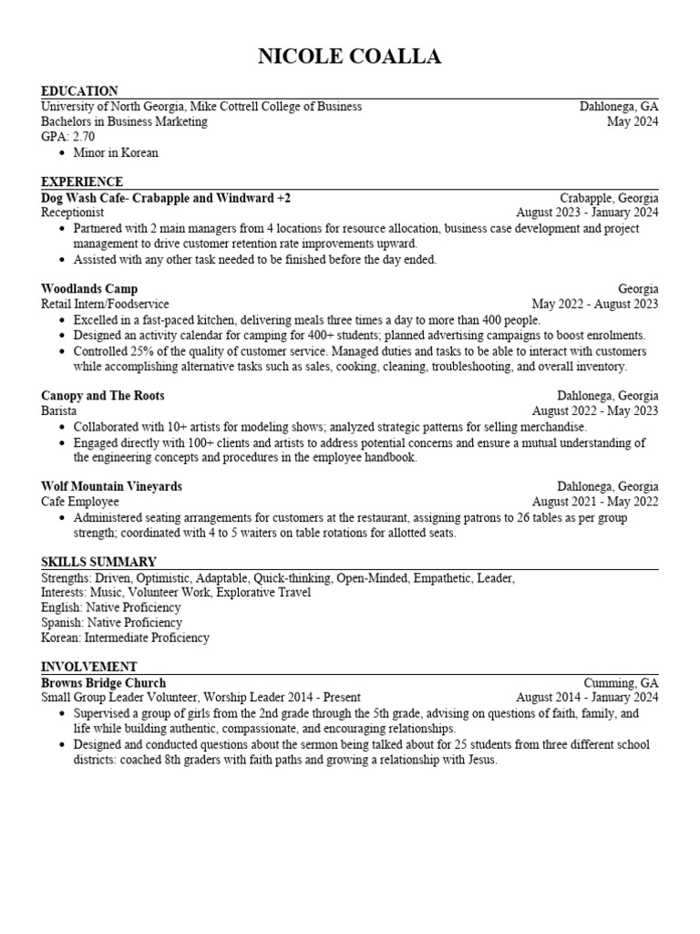 Nicole Coalla 2024 Resume DM 1 | PDF | Business Economics | Business
