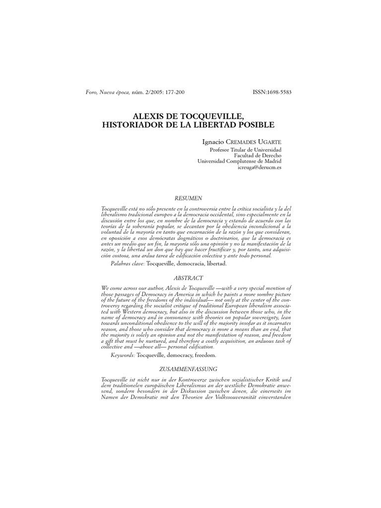 ALEXIS DE TOCQUEVILLE - Hist. Lib. | PDF