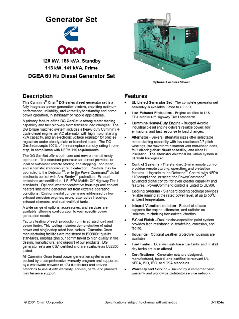 Cummins DGEA Spec Sheet | PDF