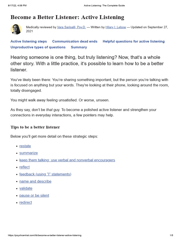 Active Listening Tips | PDF | Emotions | Communication