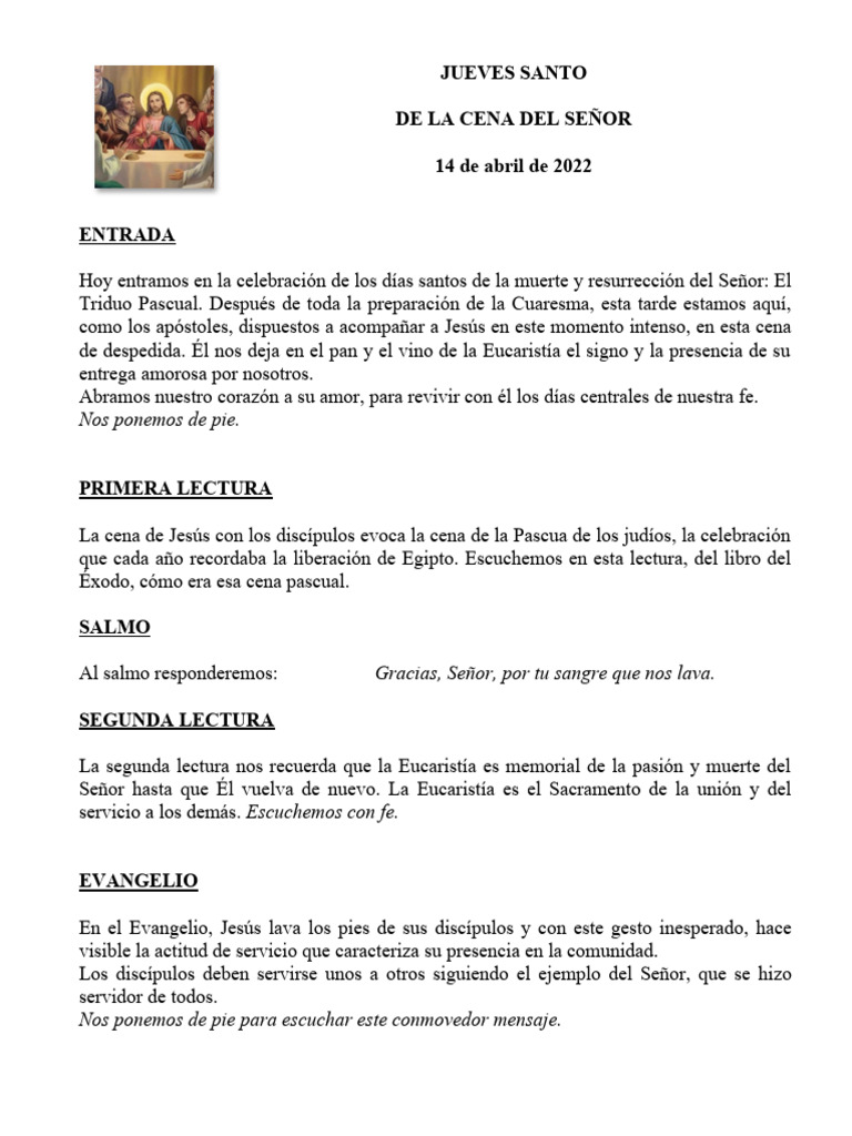 Moniciones - Jueves Santo - de La Cena Del Señor | PDF | eucaristía | Jesús