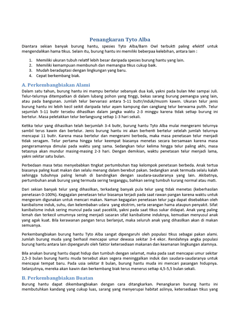 Penangkaran Tyto Alba | PDF