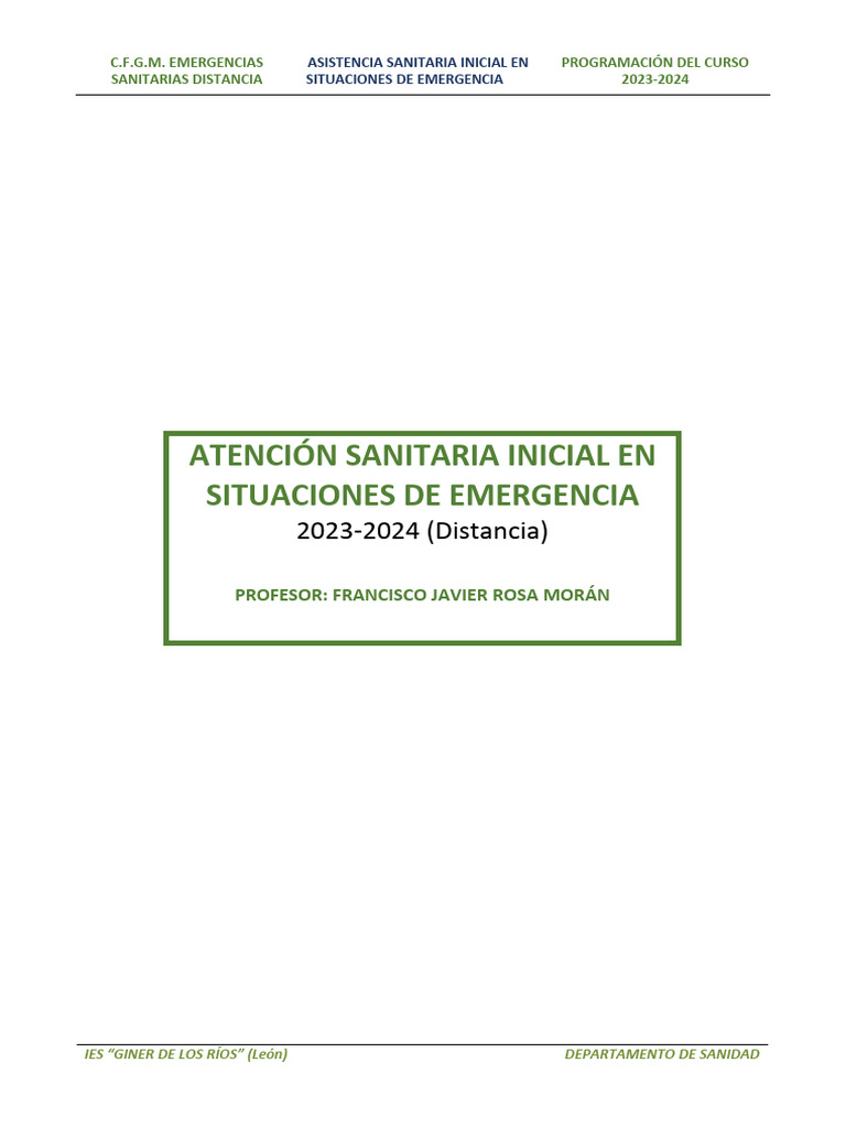 Programación ASISE Distancia 23-24. | PDF | Reanimación cardiopulmonar ...