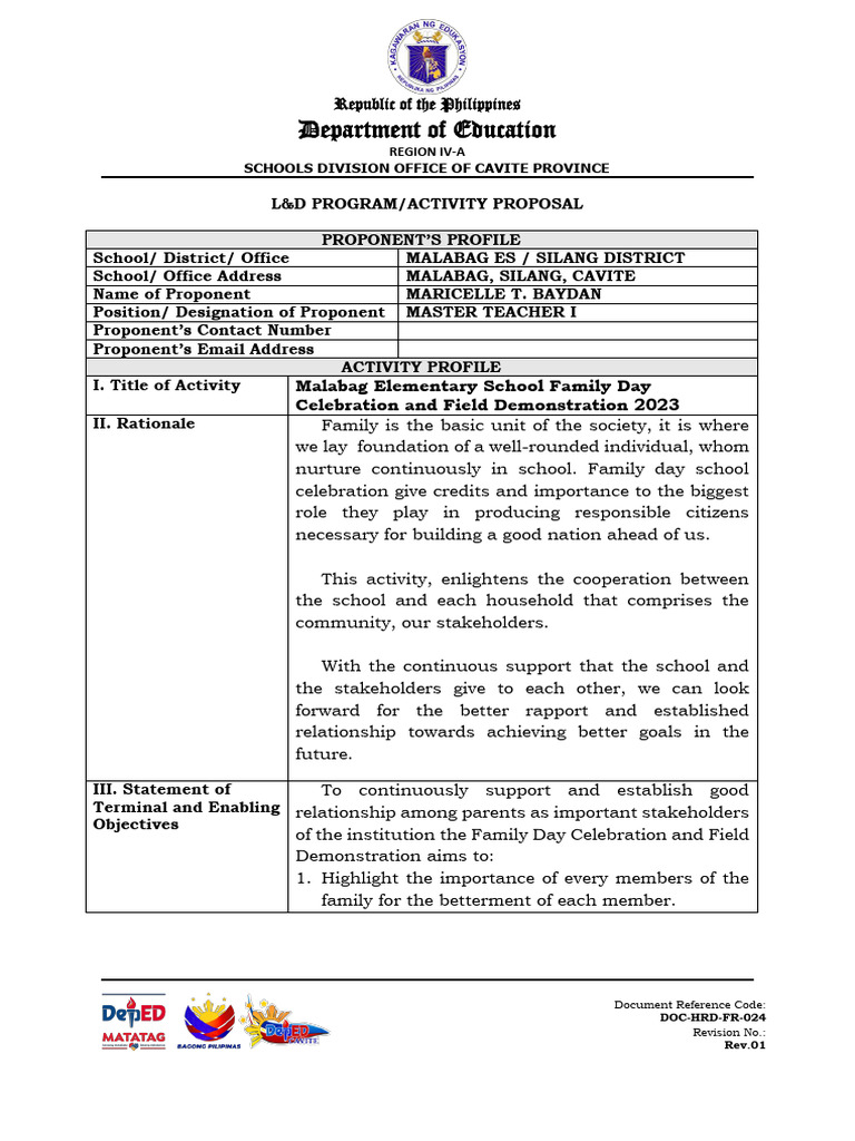 PROJECT PROPOSAL - Family Day 2023 | PDF