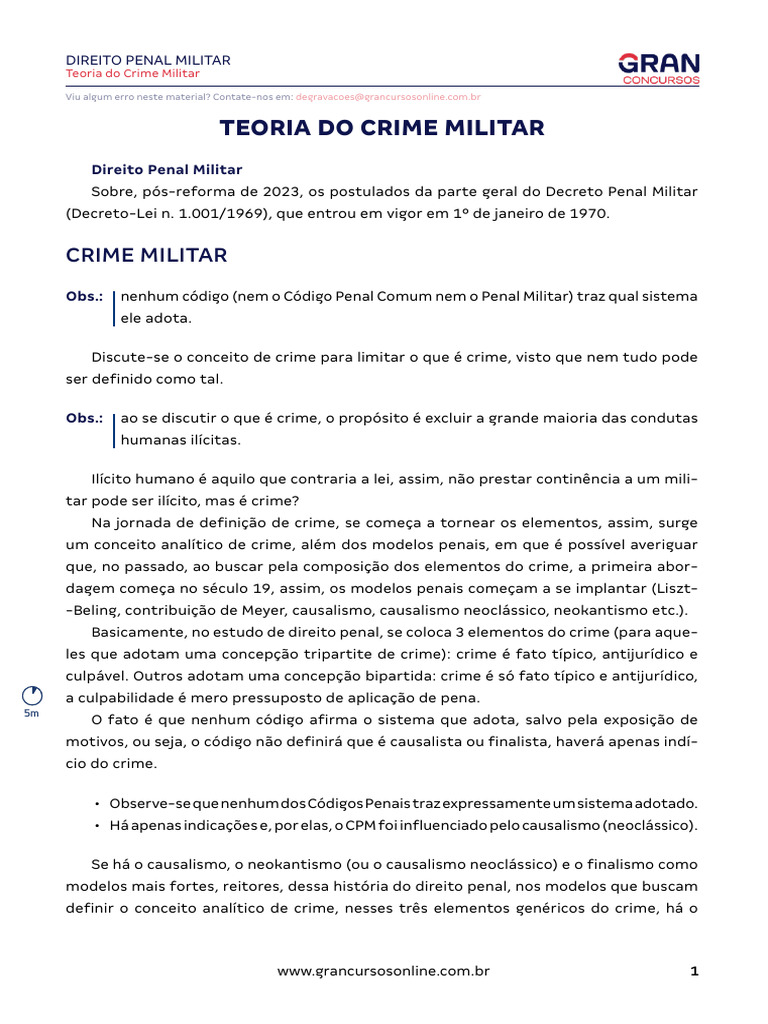 Direito Penal Militar | PDF | Intenção (Direito Penal) | Crimes