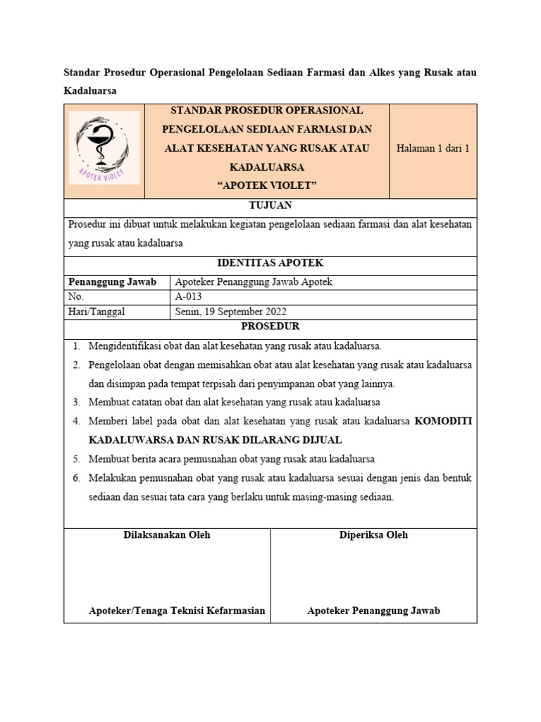 Sop Obat Exp, Obat Tanpa Resep, Obat DGN Resep | PDF