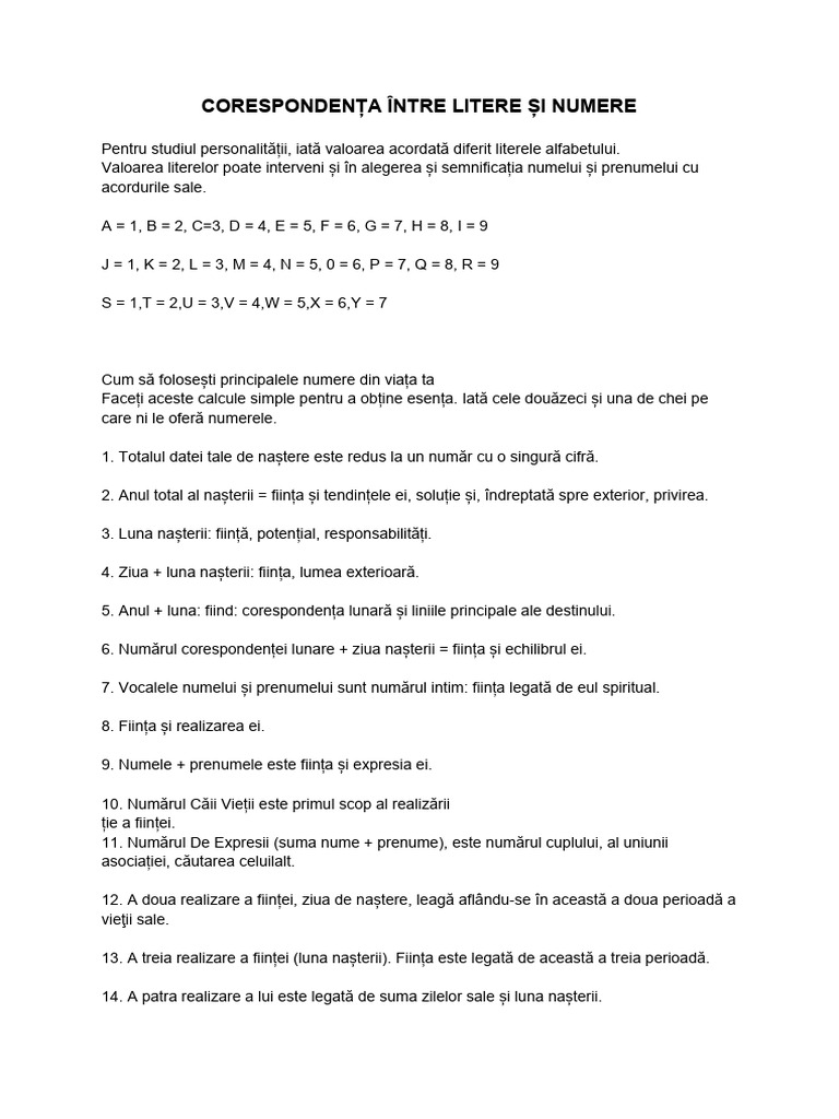 Corespondența Între Litere Și Numere | PDF