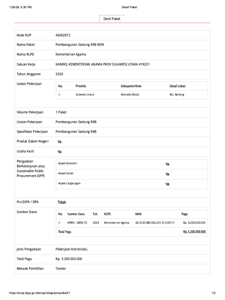 Pembangunan Gedung RKB MIN 3.2 M | PDF