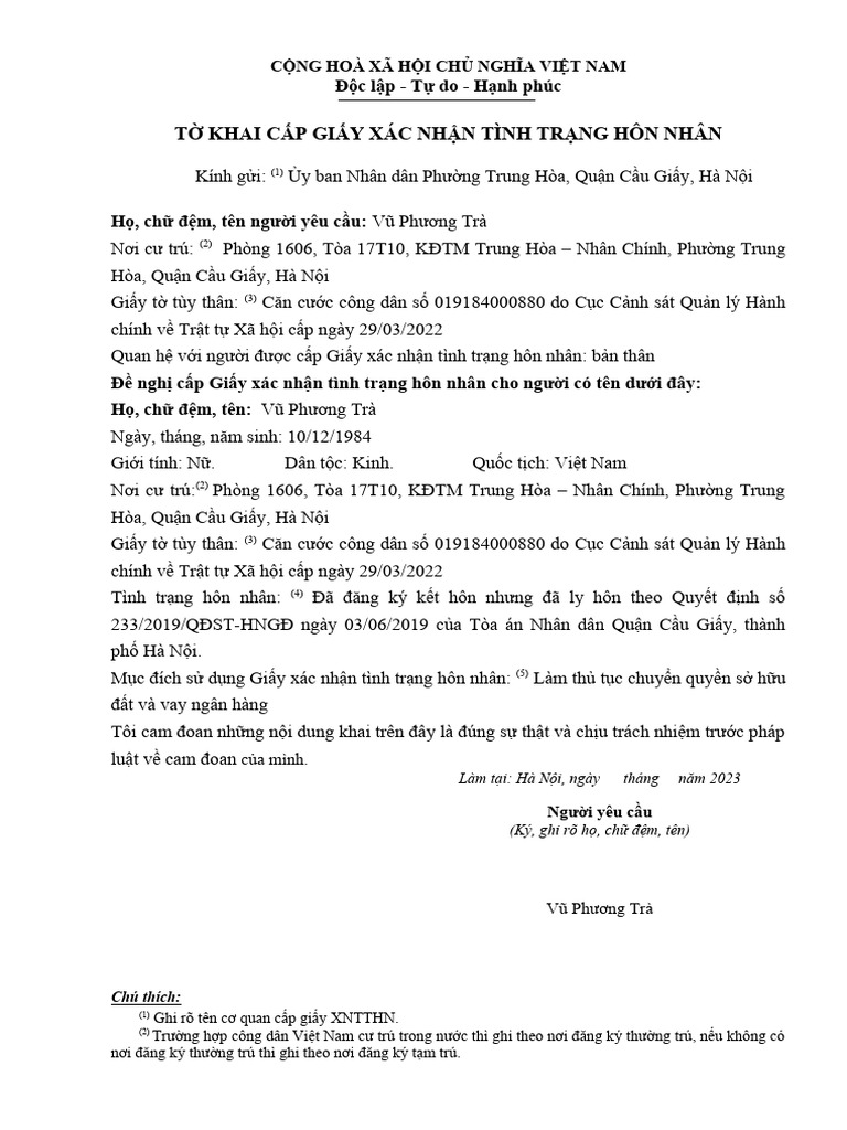 19. TK cấp Giấy XNTTHN | PDF