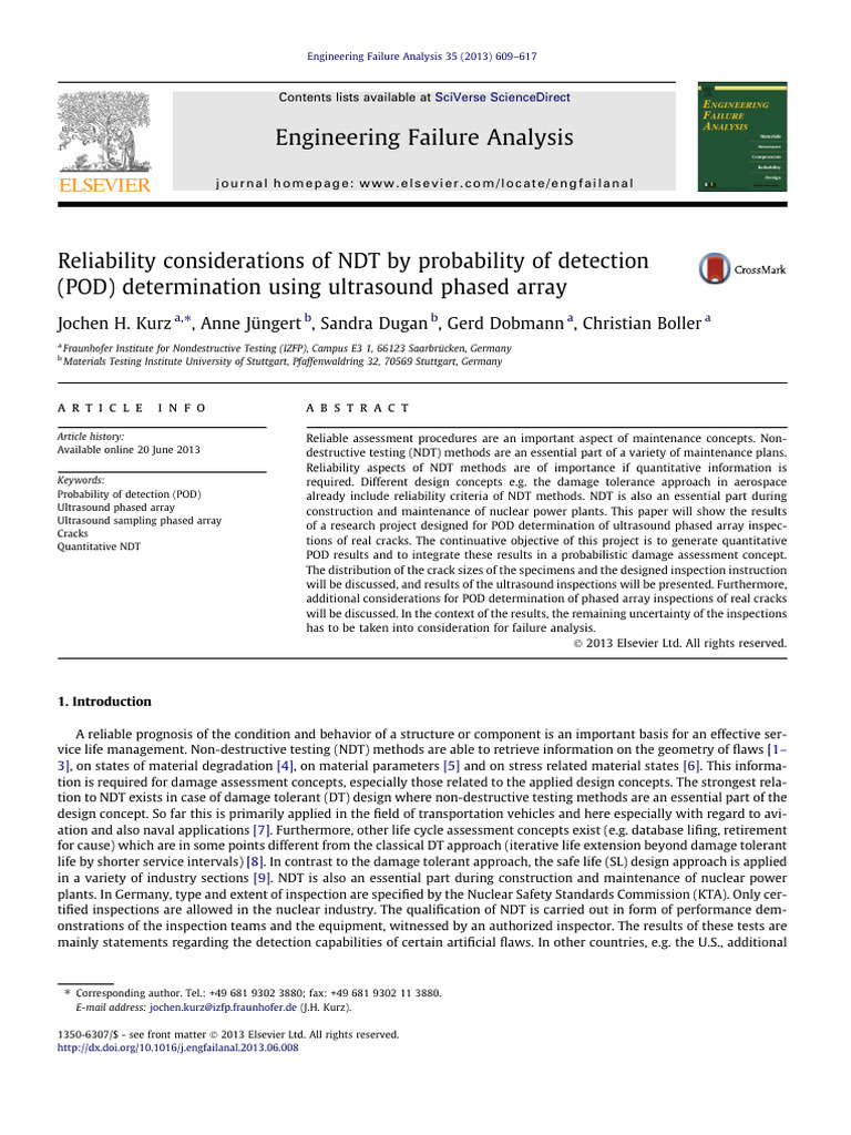 Reliability Considerations of NDT by Probability of Detection (POD) Determination Using ...