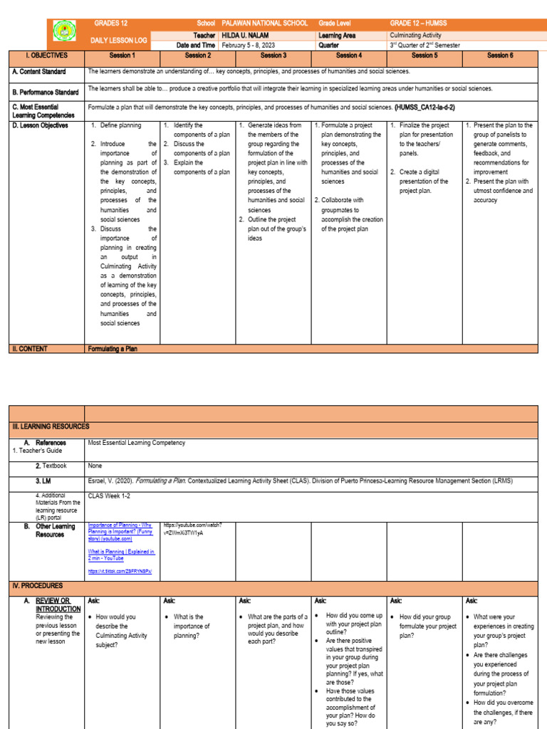 Ca DLL Week 2 - 2023 2024 | PDF | Science | Learning