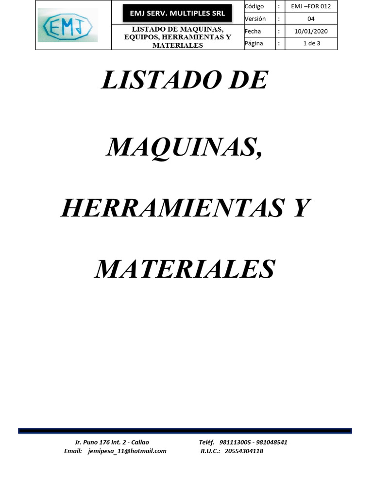 Emj - 0012 Listado de Materiales | PDF
