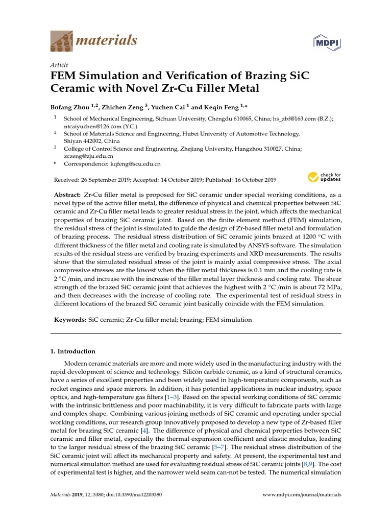 FEM Simulation and Verification of Brazing SiC | PDF