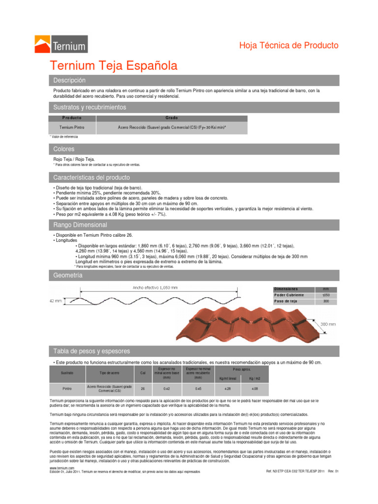 Teja Española y Teja Española Plus | PDF
