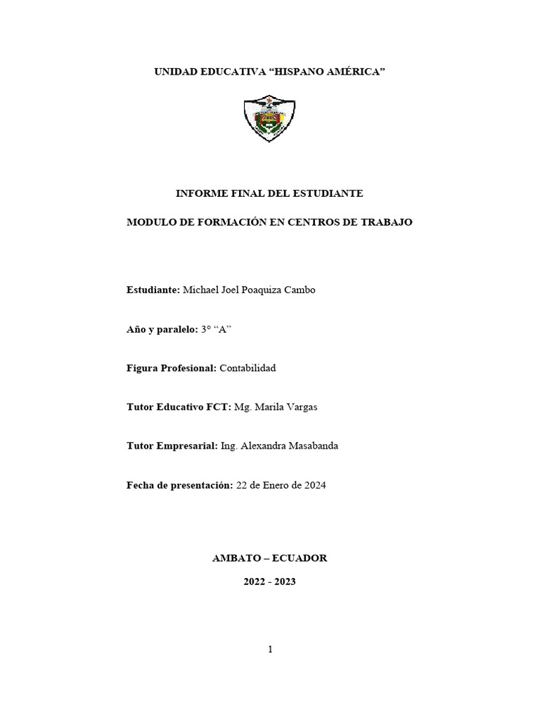 Informe FCT Estudiante | PDF