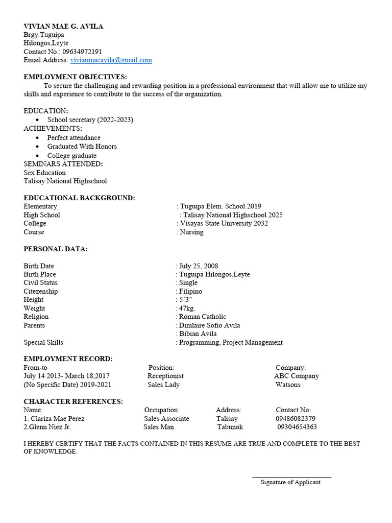 Vivian Mae G. Avila - Resume | PDF
