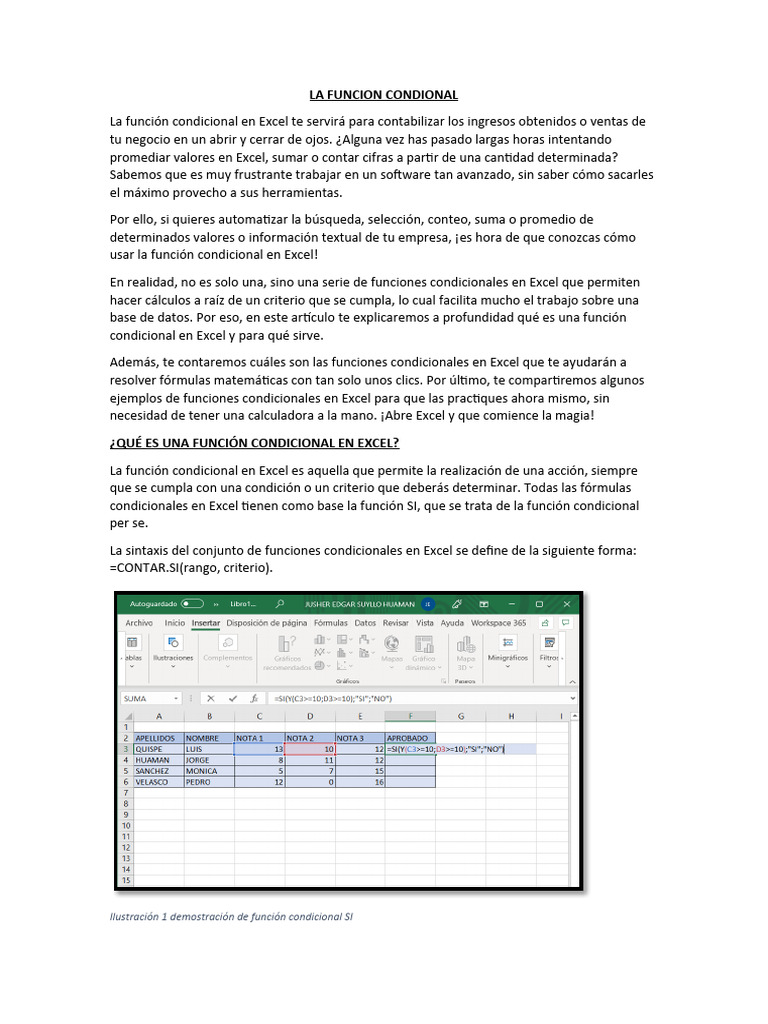 Funciones Condicionales en Excel | PDF