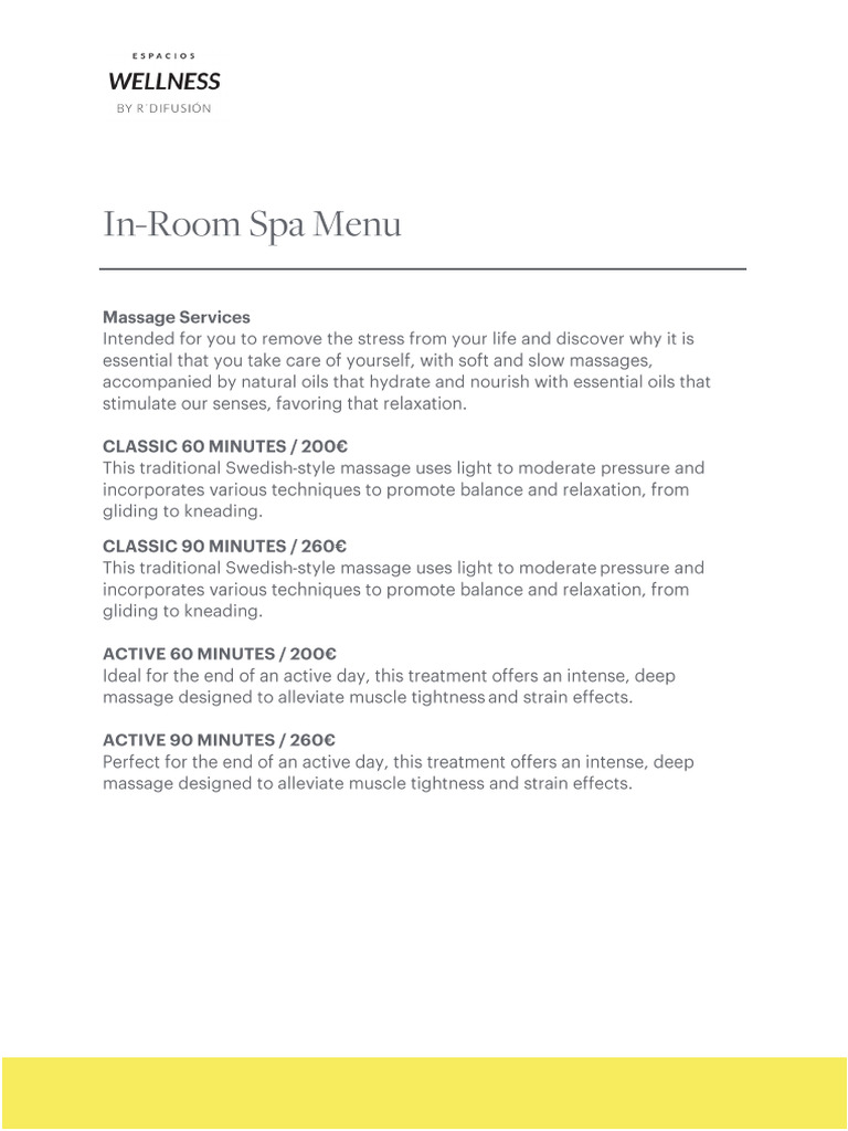 Wi Madwi in Room Spa Menu 19821 | PDF