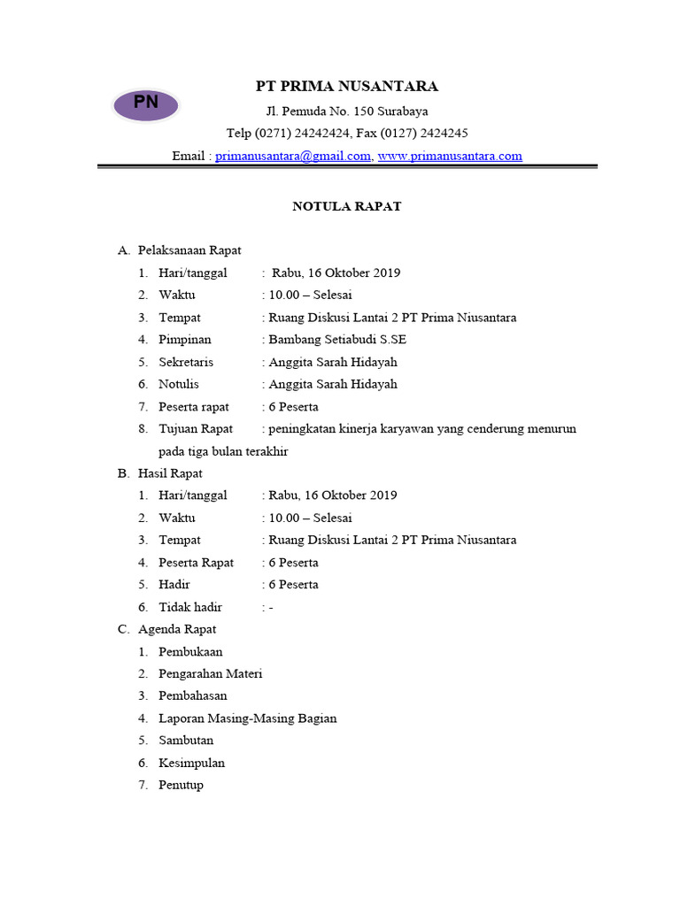 Notula PT Prima Nusantara | PDF
