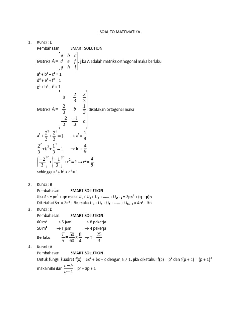 KUNCI DAN PEMBAHASAN TO Matematika Bimbel EXPERT | PDF