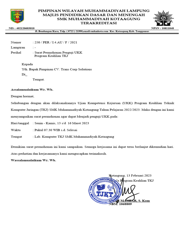 Surat Permohonan Penguji Eksternal | PDF