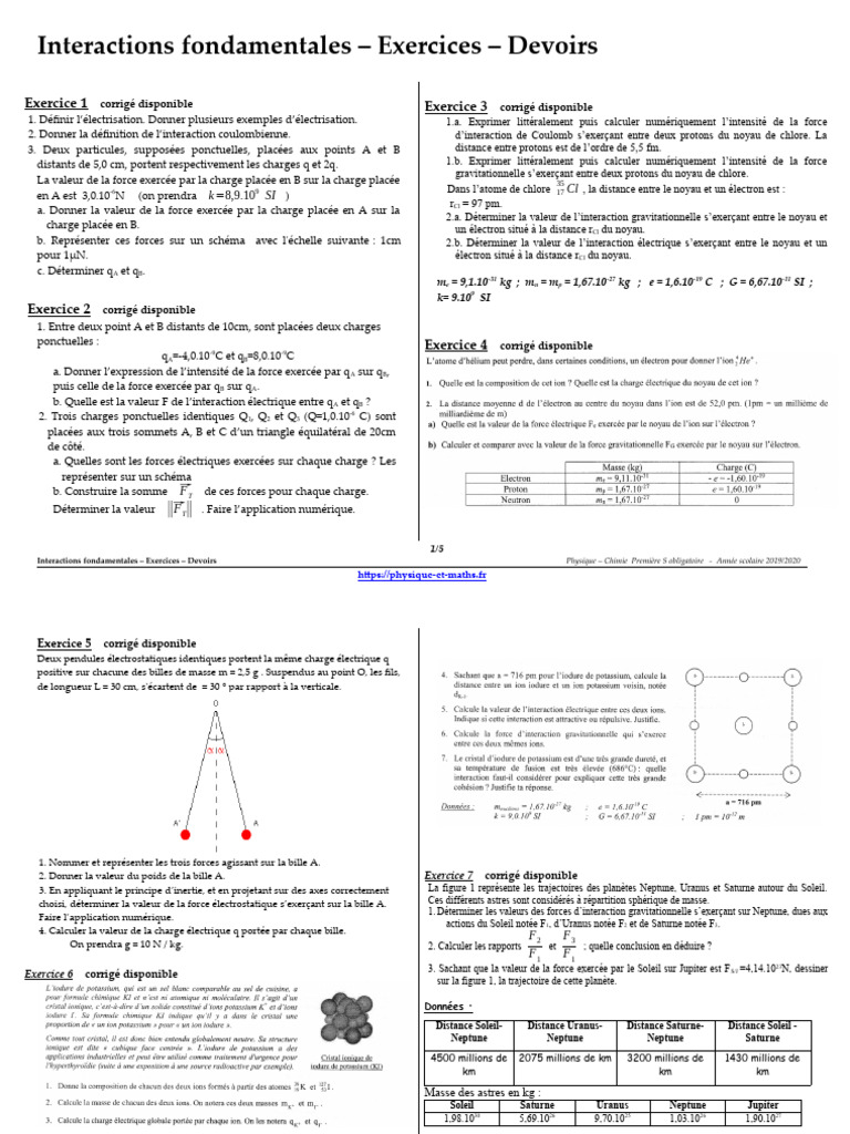 Interactions Fondamentales Exercices | PDF