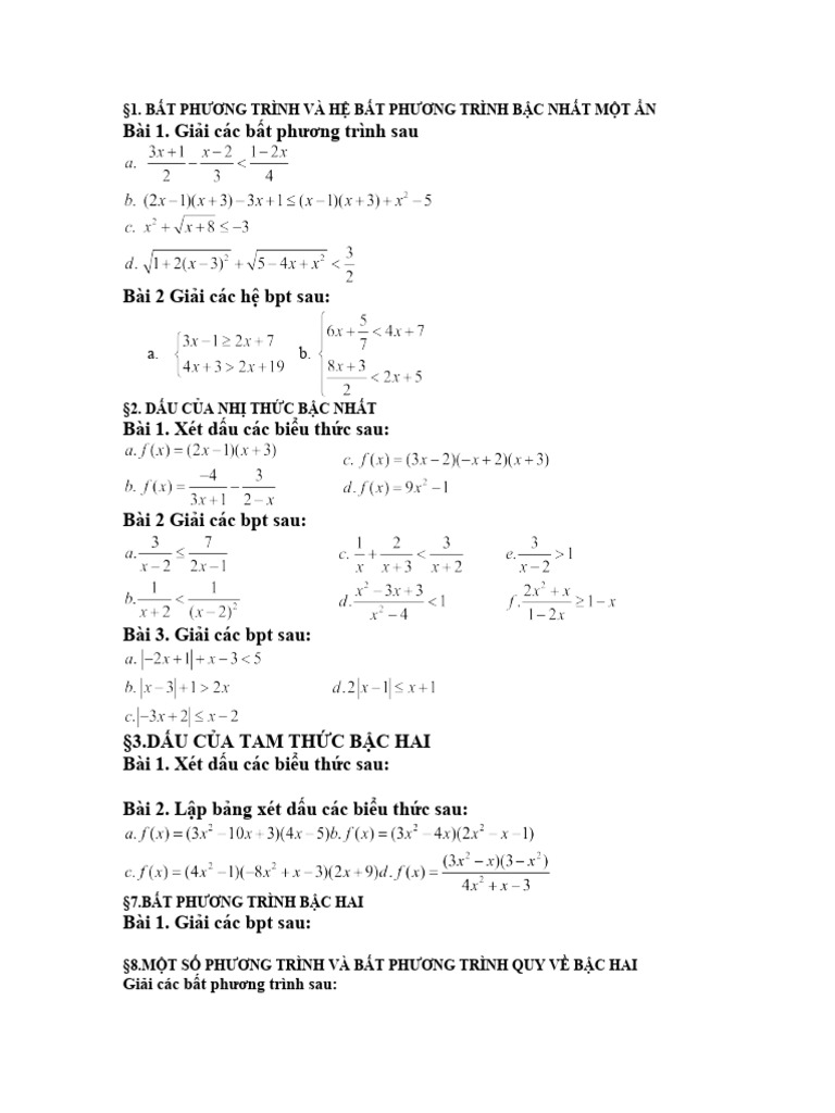 Bai Tap Dau Cua Nhi Thuc Bac Nhat Va Tam Thuc Bachai | PDF