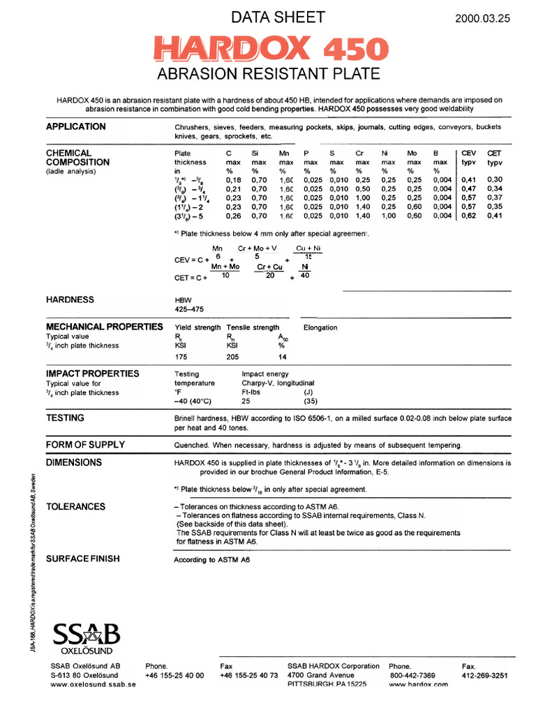Hardox 450 | PDF | Engineering Tolerance | Welding
