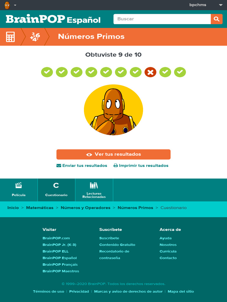 Cuestionario Números Primos - BrainPOP Español | PDF