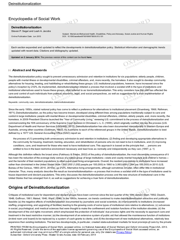 Deinstitutionalization 1 | PDF