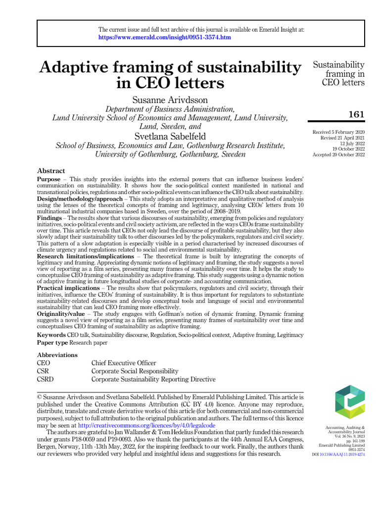Adaptive Framing of Sustainability | PDF