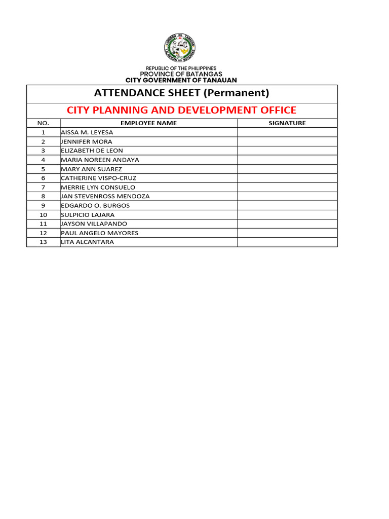 CPDO Food Attendance Sheet | PDF