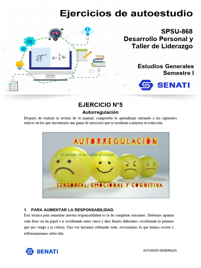 Autorregulacion Ejercicio - U005 | PDF | Autoestima | Conceptos ...