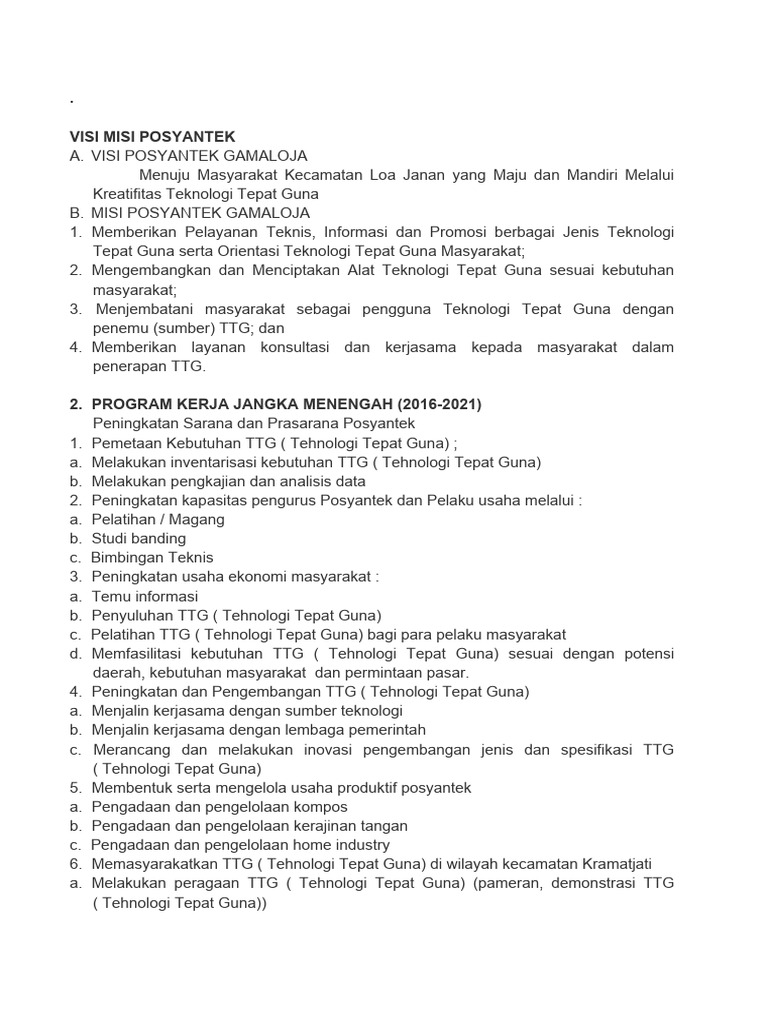 Visi Misi Posyantek | PDF