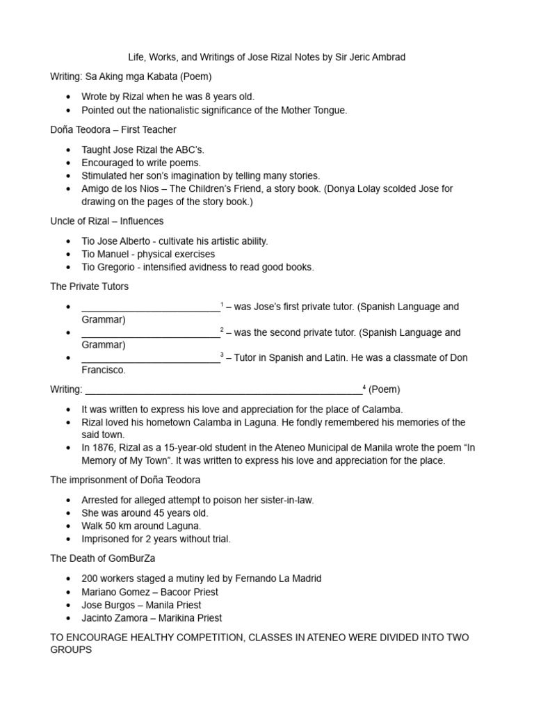 Life Works and Writings of Jose Rizal Notes | PDF