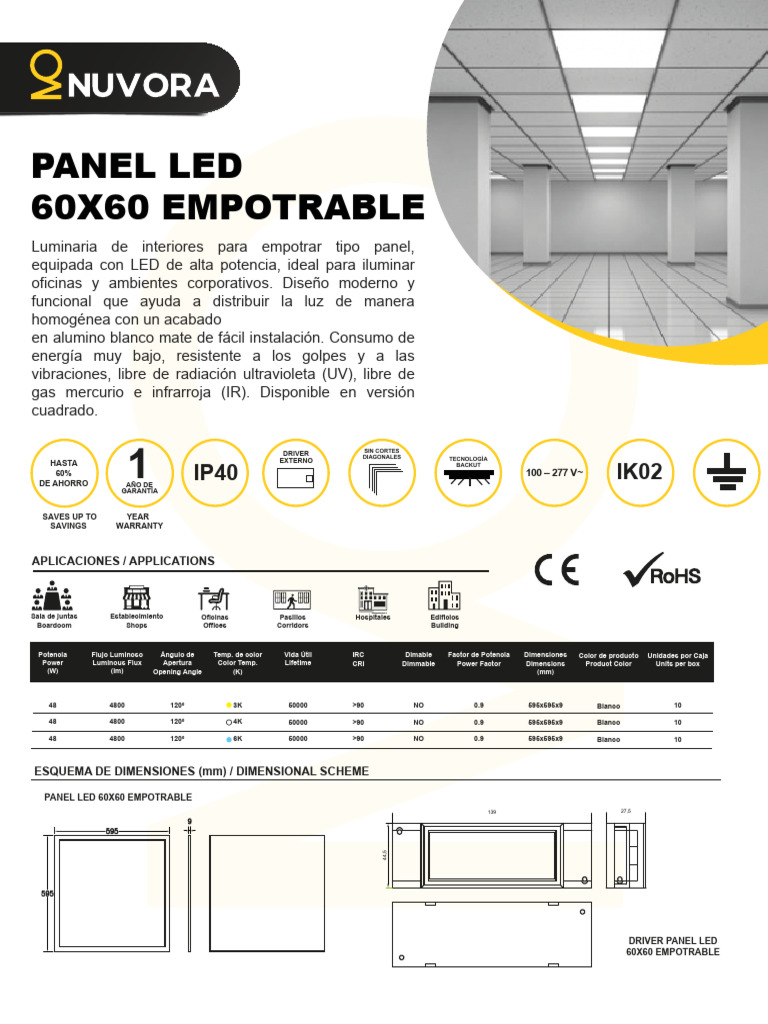 Panel Led 60X60 EMPOTRABLE | PDF | Diodo emisor de luz | Ingenieria ...
