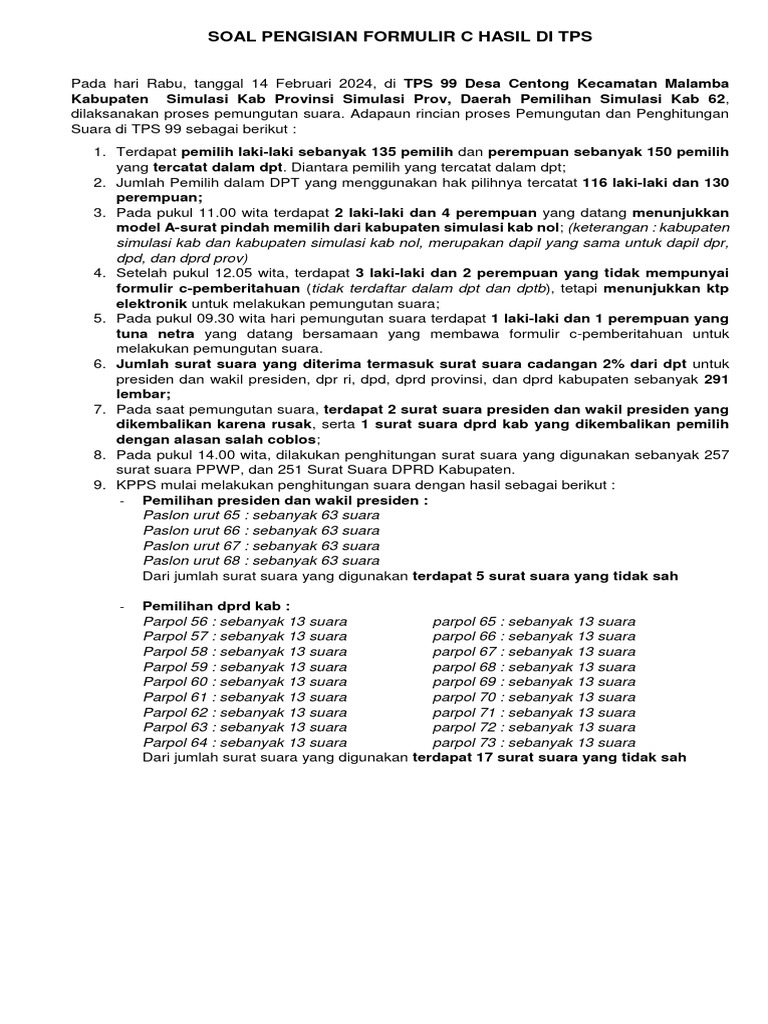Soal Pengisian Formulir C Hasil Di Tps | PDF | Hukum