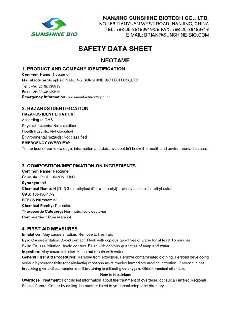 MSDS - Neotame | PDF