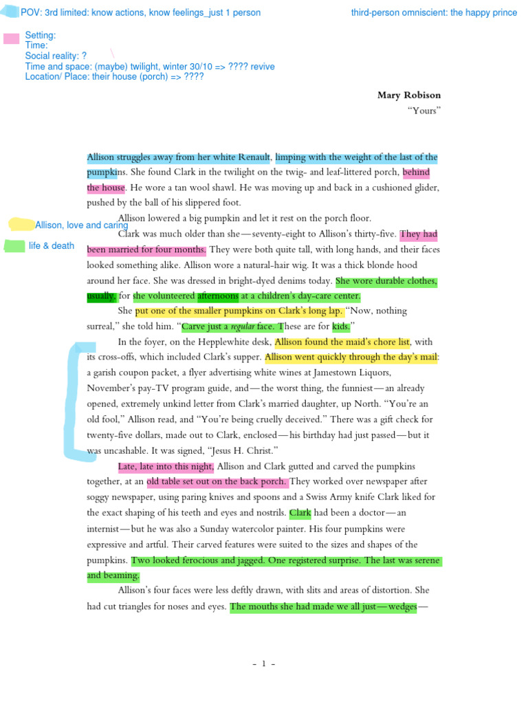 Yours. Mary Robison (Short Story) | PDF